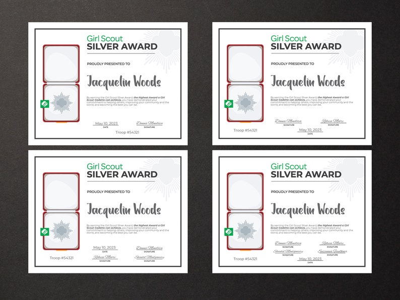 Girl Scout Silver Award Certificate Printable PDF Template | Etsy