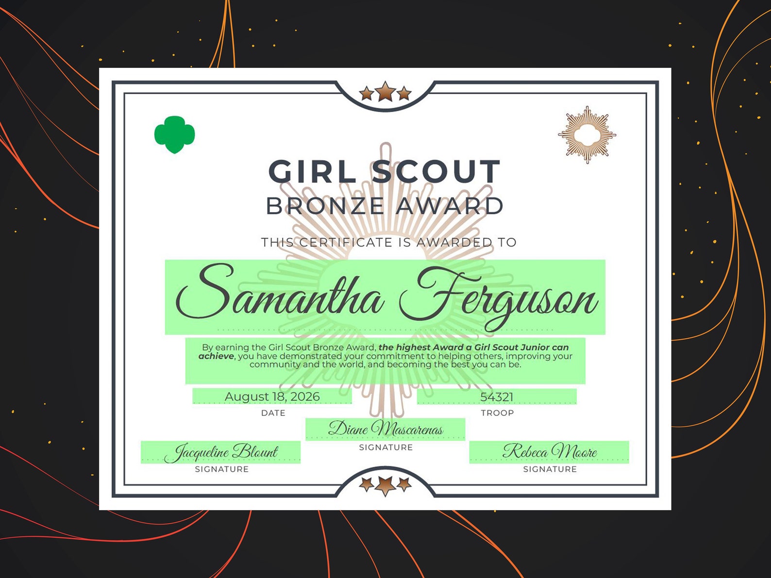 Girl Scout Bronze Award Certificate | Printable PDF Template - Etsy