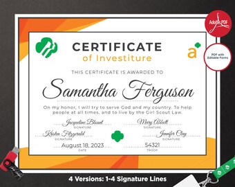 Girl Scout Investiture Certificate Printable PDF Template - Etsy