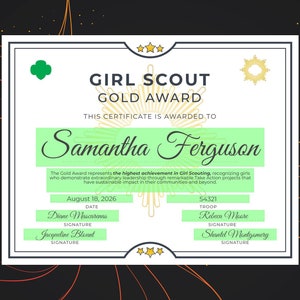 Girl Scout Bronze, Silver, and Gold Award Certificates Bundle ...