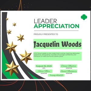 Girl Scout Leader Appreciation Certificate | Printable PDF Template - Etsy