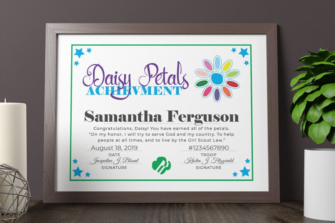 Girl Scout Daisy Petals Achievement Certificate Printable - Etsy