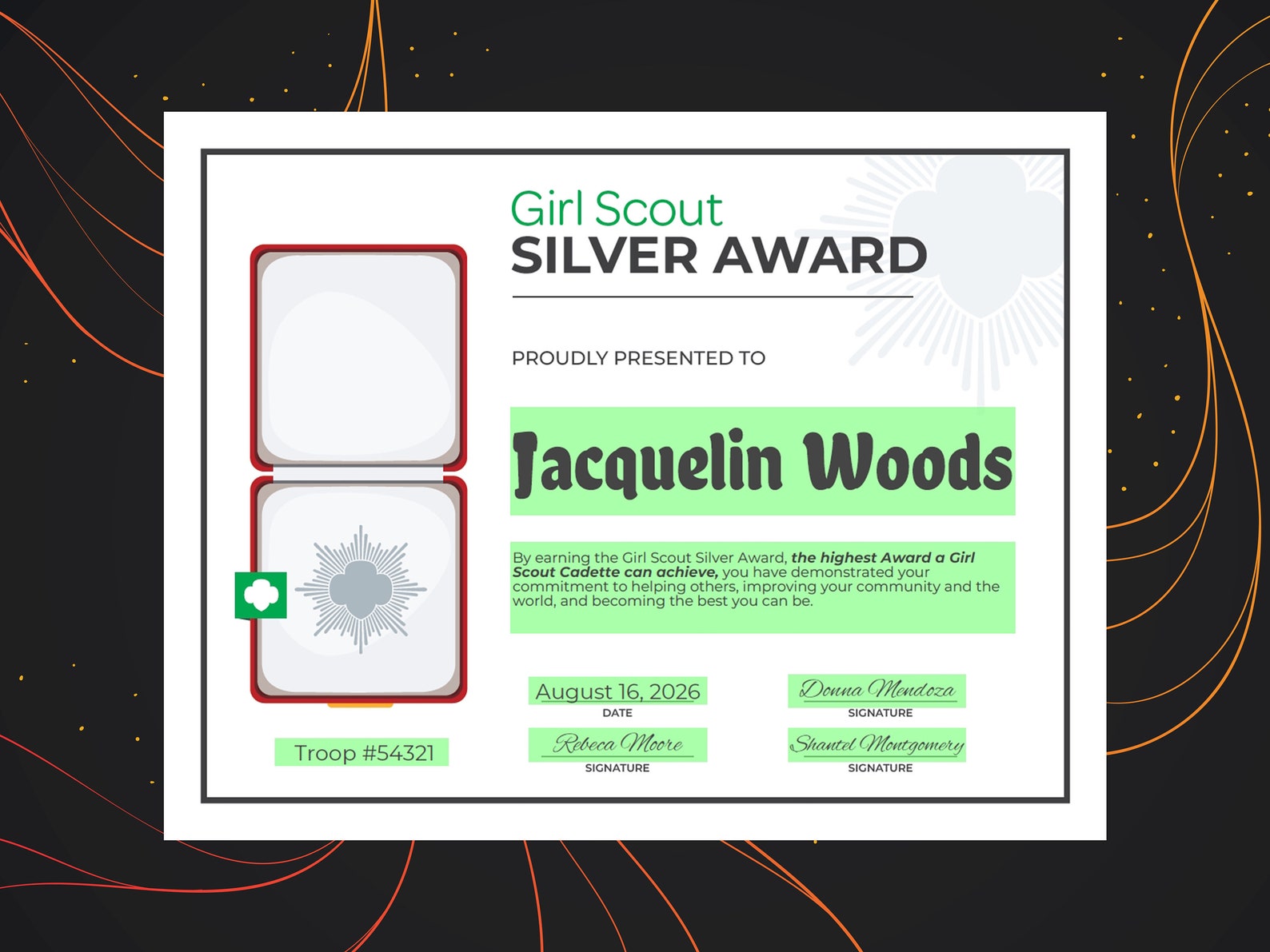 Girl Scout Silver Award Certificate Printable PDF Template - Etsy