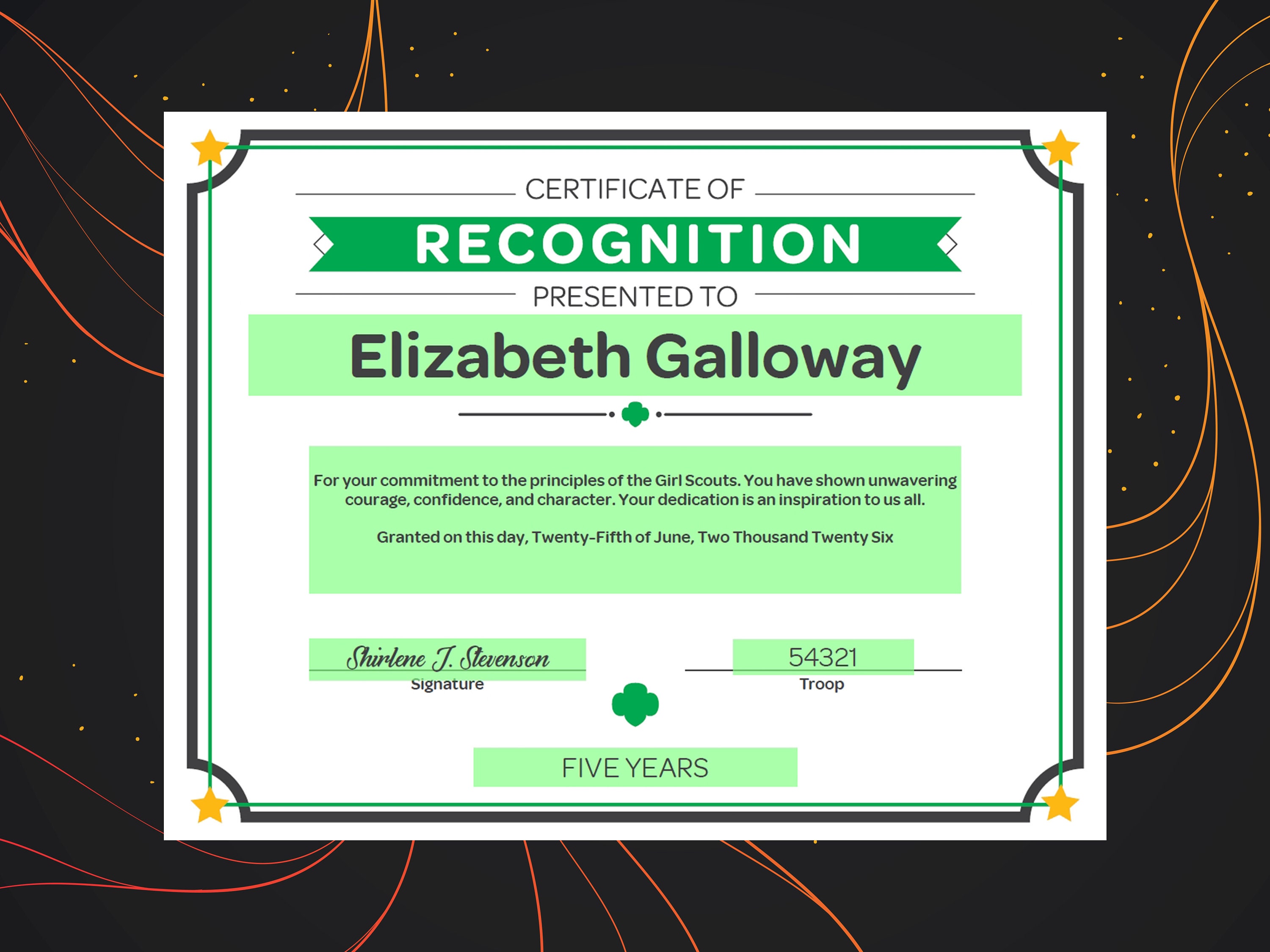 Girl Scout Certificate of Recognition | PDF Template - Etsy