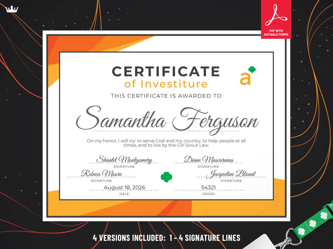 Girl Scout Ambassador Investiture Certificate | Printable PDF Template ...