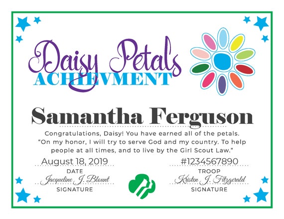 Girl Scout Daisy Petal Certificate
