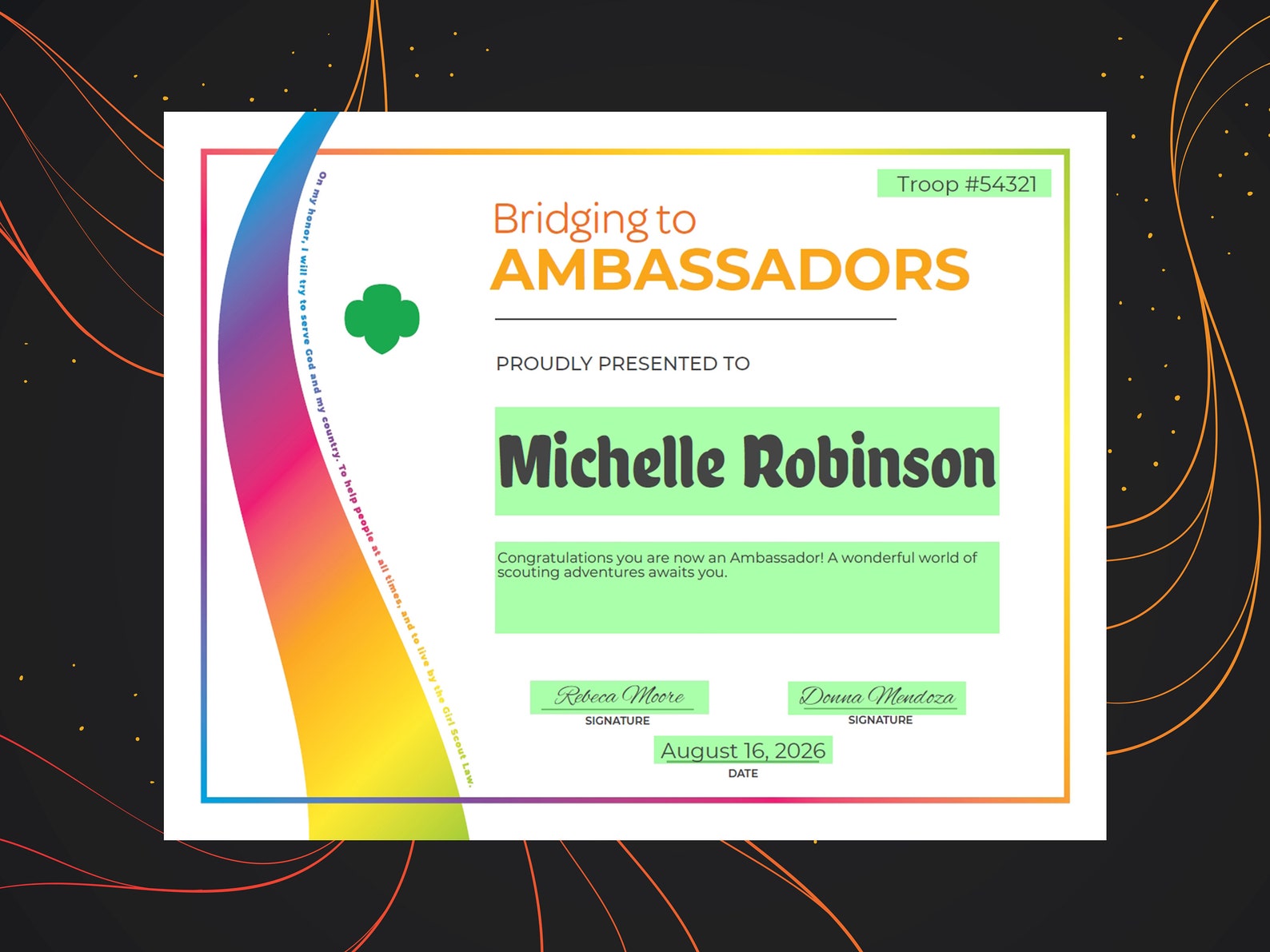 Girl Scout Bridging to Ambassadors Certificate | PDF Template - Etsy