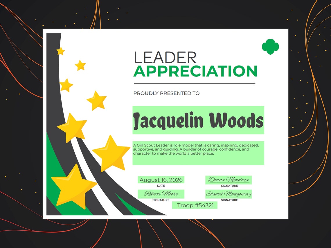 Girl Scout Leader Appreciation Certificate | Printable PDF Template - Etsy
