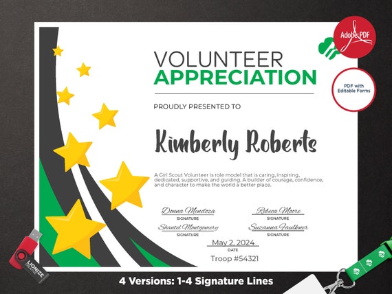 Girl Scout Volunteer Appreciation Certificate Printable PDF - Etsy