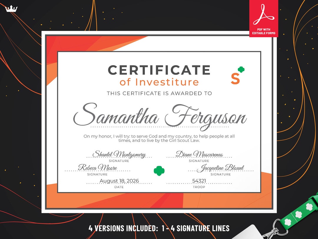 Girl Scout Senior Investiture Certificate | Printable PDF Template - Etsy