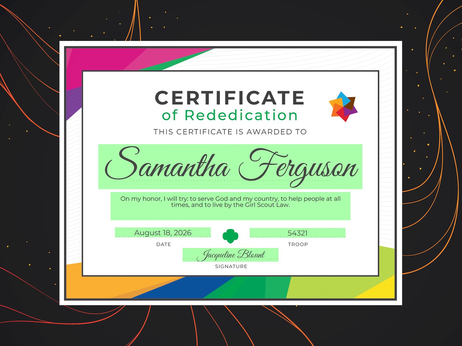 Girl Scout Rededication Certificate | Printable PDF Template - Etsy