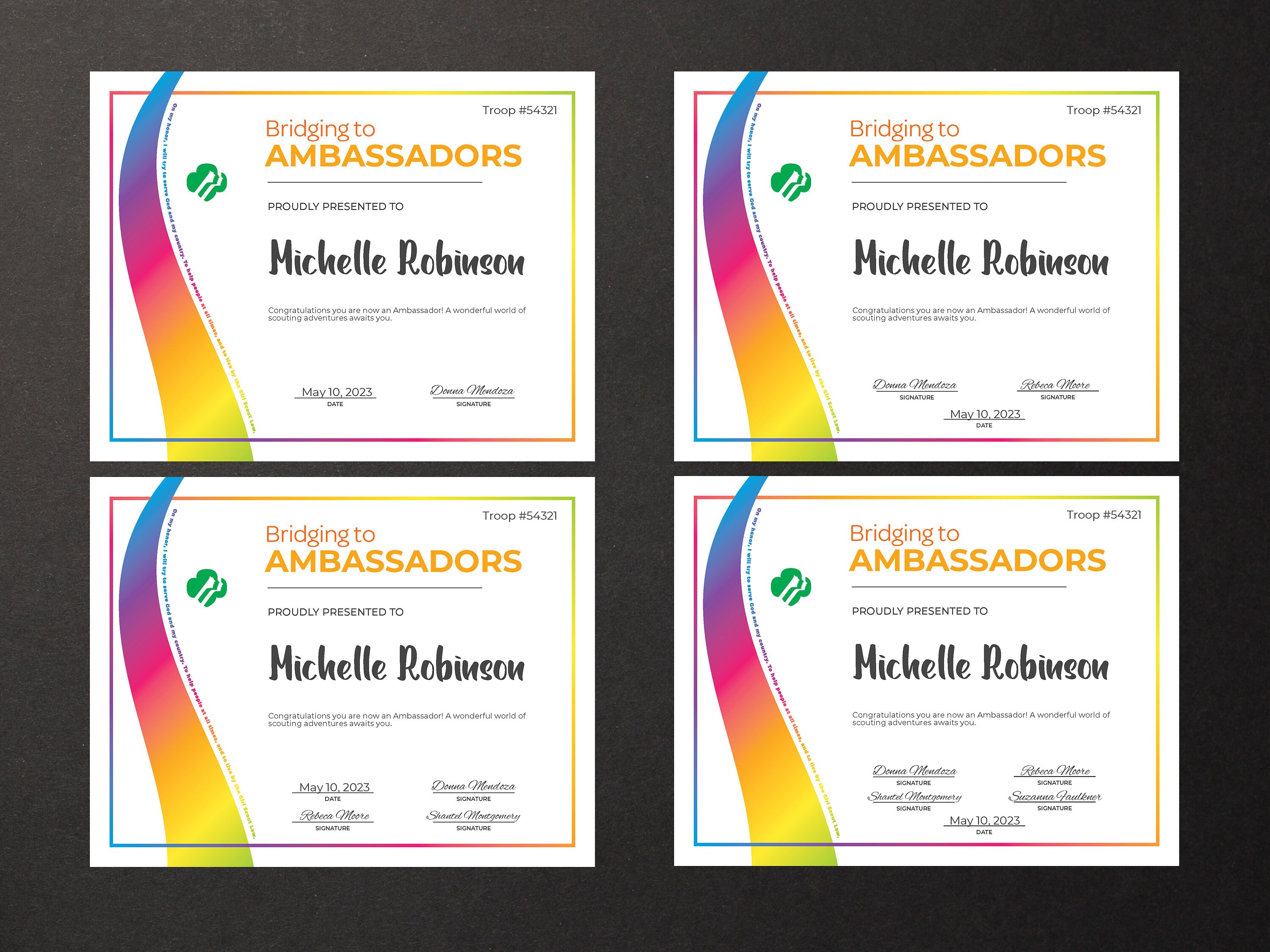 Girl Scout Bridging to Ambassadors Certificate PDF Template - Etsy
