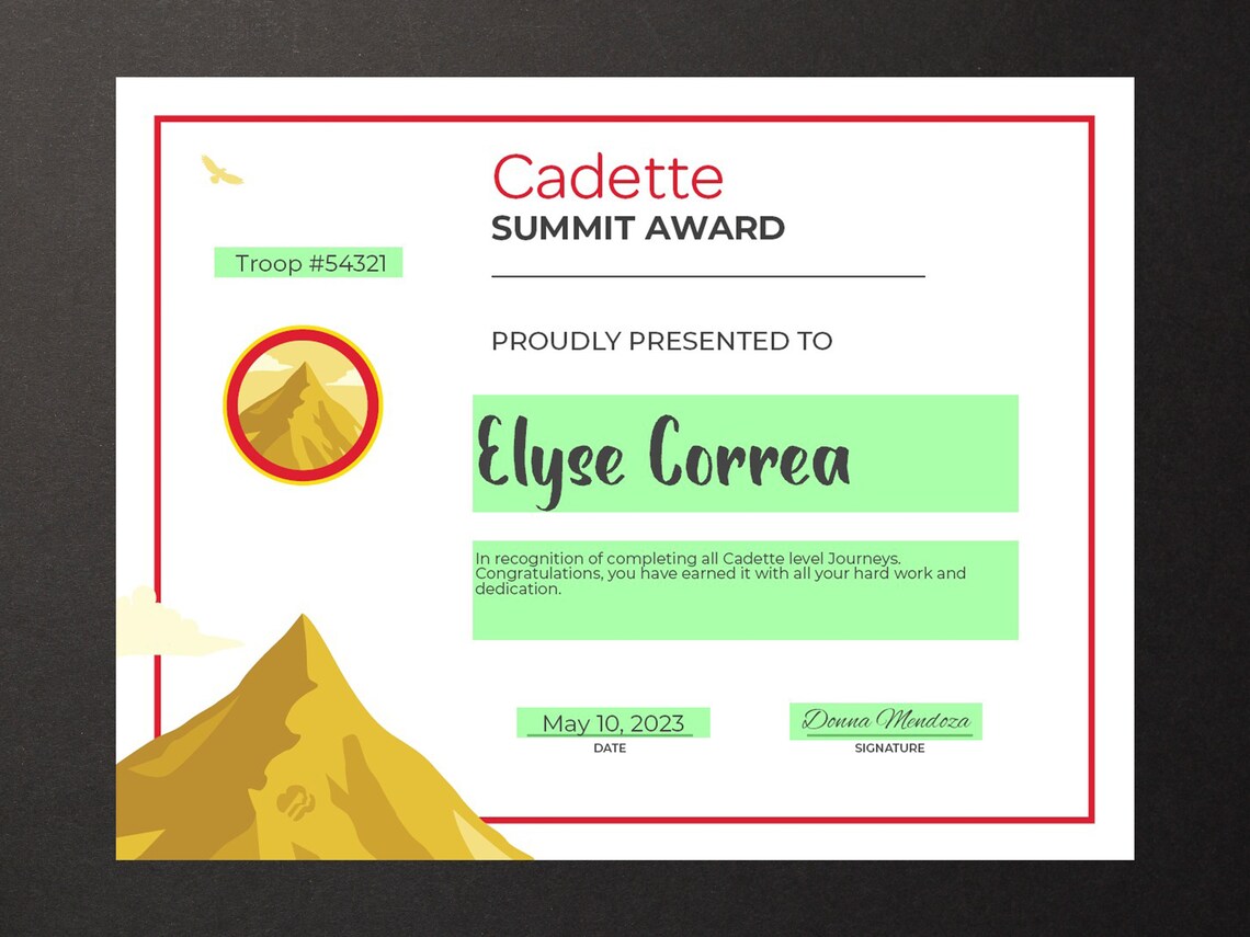 Girl Scouts Cadette Summit Certificate PDF Template - Etsy