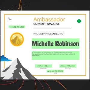 Girl Scouts Ambassador Summit Certificate | PDF Template - Etsy