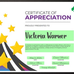 Girl Scout Certificate of Appreciation Printable PDF - Etsy