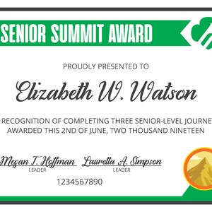 Girl Scout Senior Summit Award Certificate PDF Template | Etsy