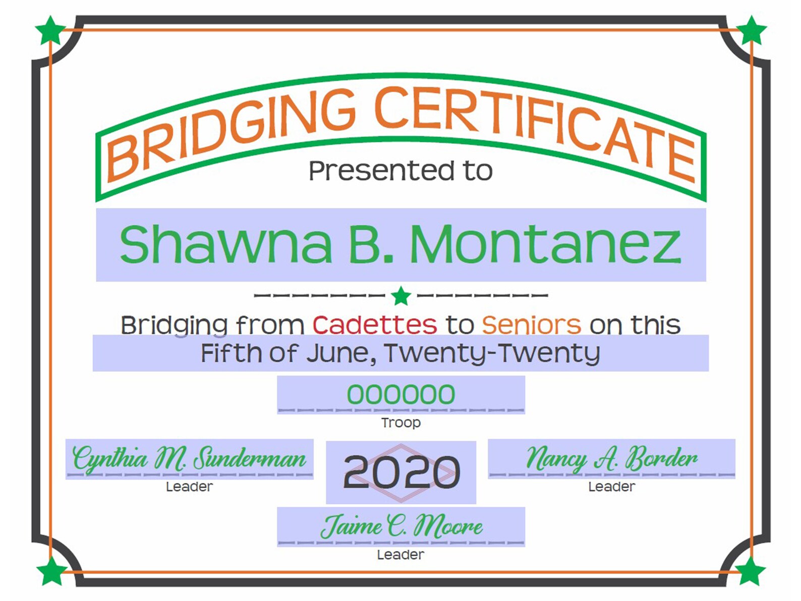 Girl Scout Bridging to Seniors Certificate PDF Template | Etsy