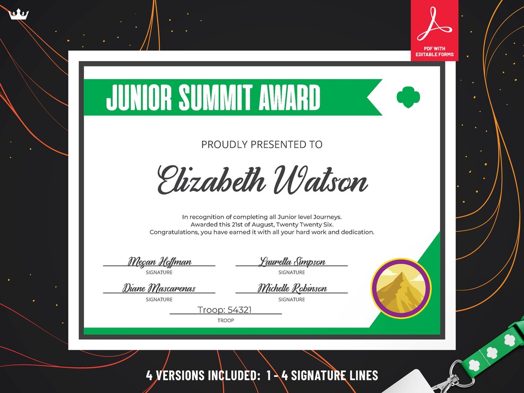 Girl Scout Junior Summit Award Certificate | PDF Template - Etsy