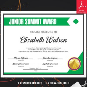Girl Scout Junior Summit Award Certificate | PDF Template - Etsy