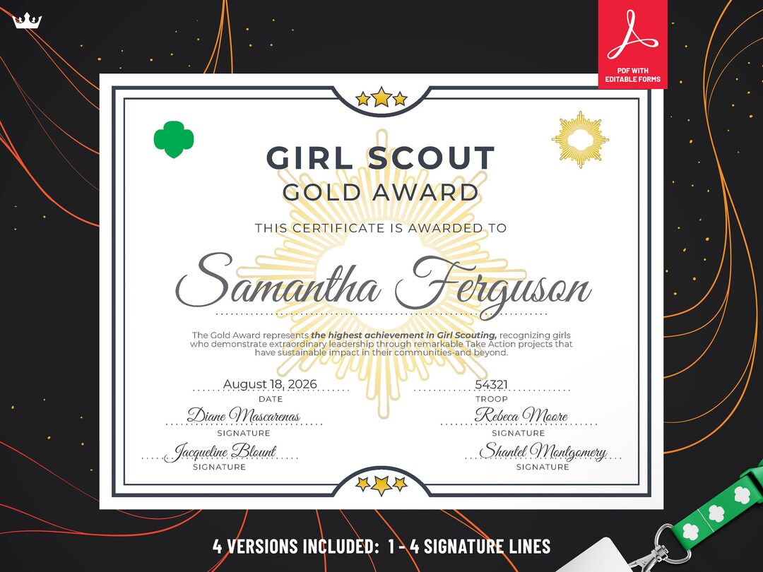 Girl Scout Gold Award Urkunde | Druckbare PDF-Vorlage - Etsy.de