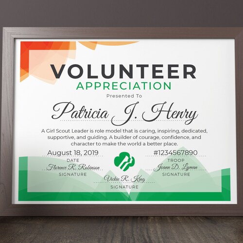 Girl Scout Volunteer Appreciation Certificate Printable PDF - Etsy