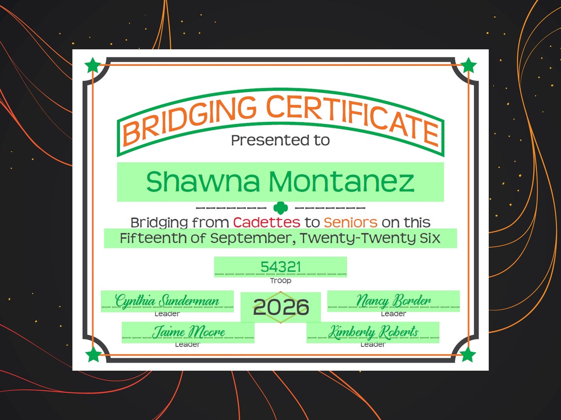 Girl Scout Bridging to Seniors Certificate | PDF Template - Etsy