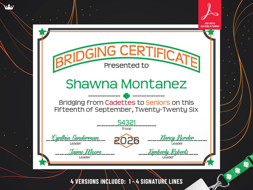 Girl Scout Bridging to Seniors Certificate | PDF Template - Etsy