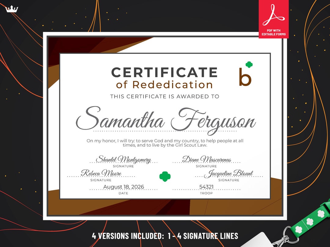 Girl Scout Brownie Rededication Certificate | Printable PDF Template - Etsy