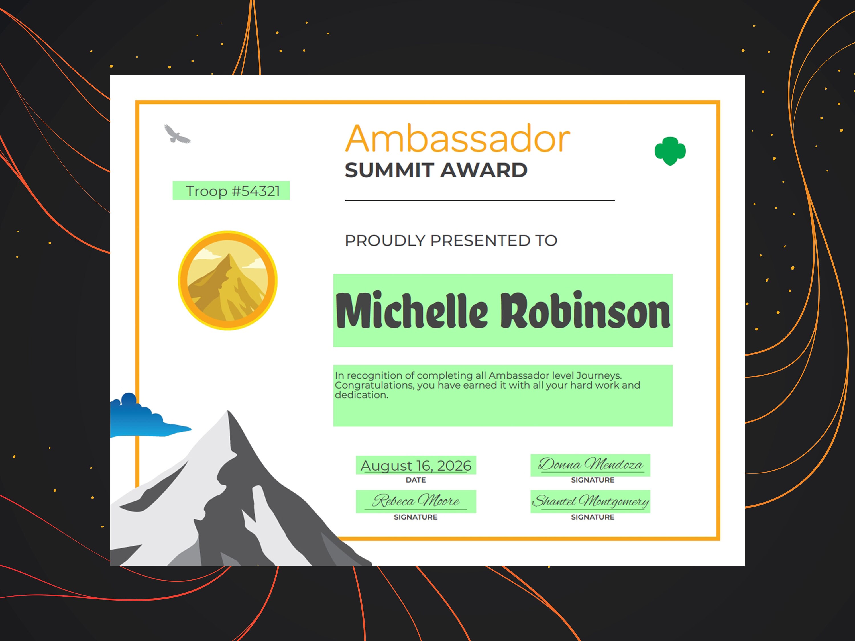 Girl Scouts Ambassador Summit Certificate | PDF Template - Etsy