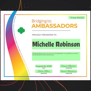 Girl Scout Bridging to Ambassadors Certificate | PDF Template - Etsy