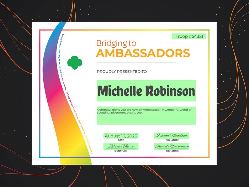 Girl Scout Bridging to Ambassadors Certificate | PDF Template - Etsy