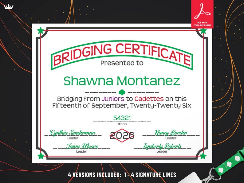 Girl Scouts Bridging to Cadettes Certificate | PDF Template - Etsy
