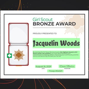 Girl Scout Bronze Award Certificate | Printable PDF Template - Etsy