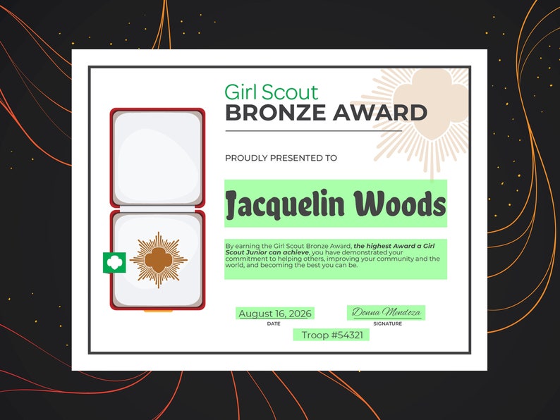 Girl Scout Bronze Award Certificate | Printable PDF Template - Etsy