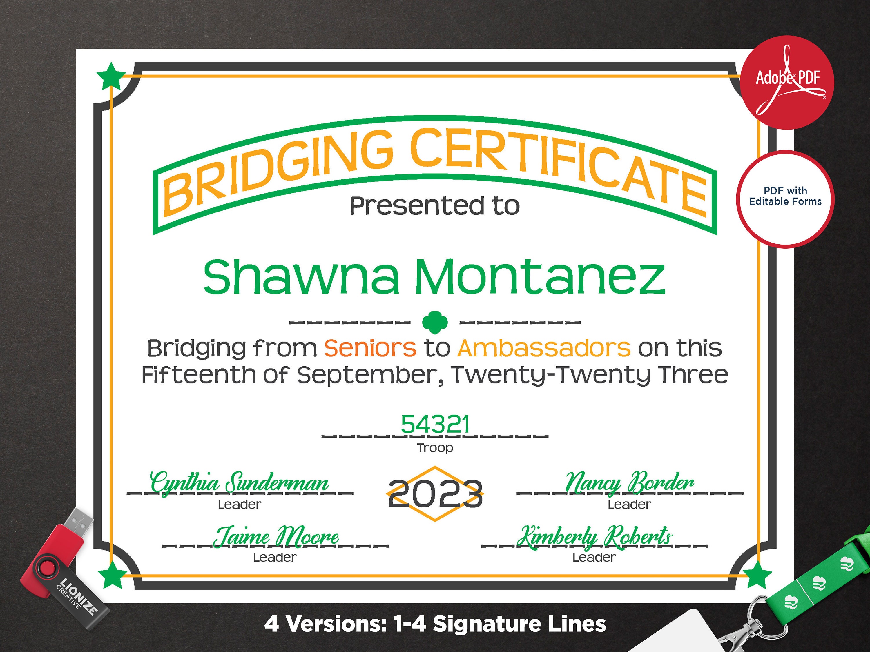 Girl Scout Bridging to Ambassadors Certificate PDF Template | Etsy
