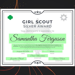 Girl Scout Silver Award Certificate | Printable PDF Template - Etsy Canada