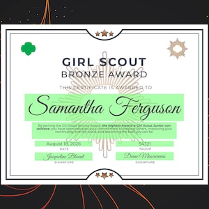Girl Scout Bronze Award Certificate | Printable PDF Template - Etsy
