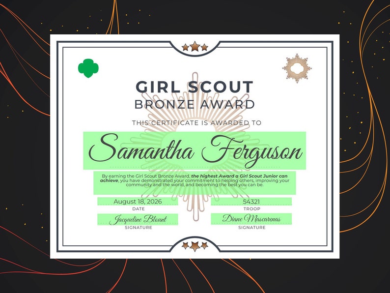 Girl Scout Bronze Award Certificate | Printable PDF Template - Etsy