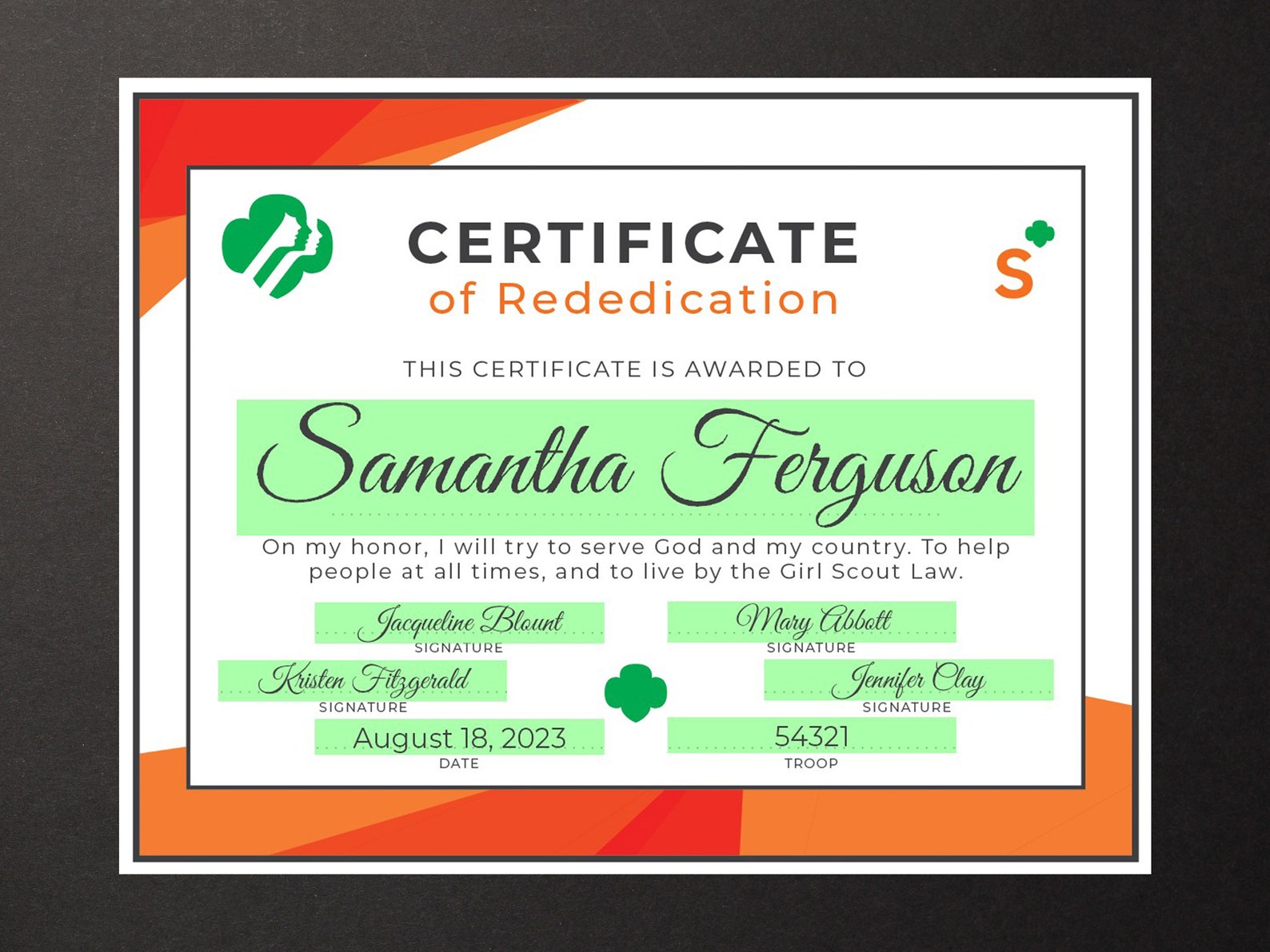 Girl Scout Senior Rededication Certificate Printable PDF - Etsy