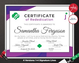 Girl Scout Junior Rededication Certificate Printable PDF - Etsy