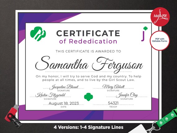 Girl Scout Junior Rededication Certificate Printable PDF - Etsy