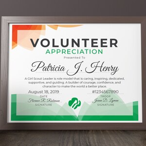 Girl Scout Volunteer Appreciation Certificate Printable PDF - Etsy