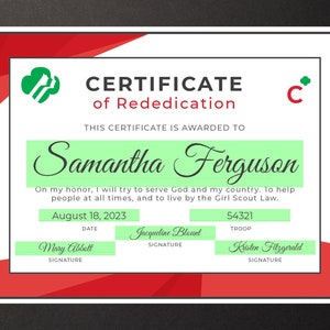Girl Scout Cadette Rededication Certificate Printable PDF - Etsy
