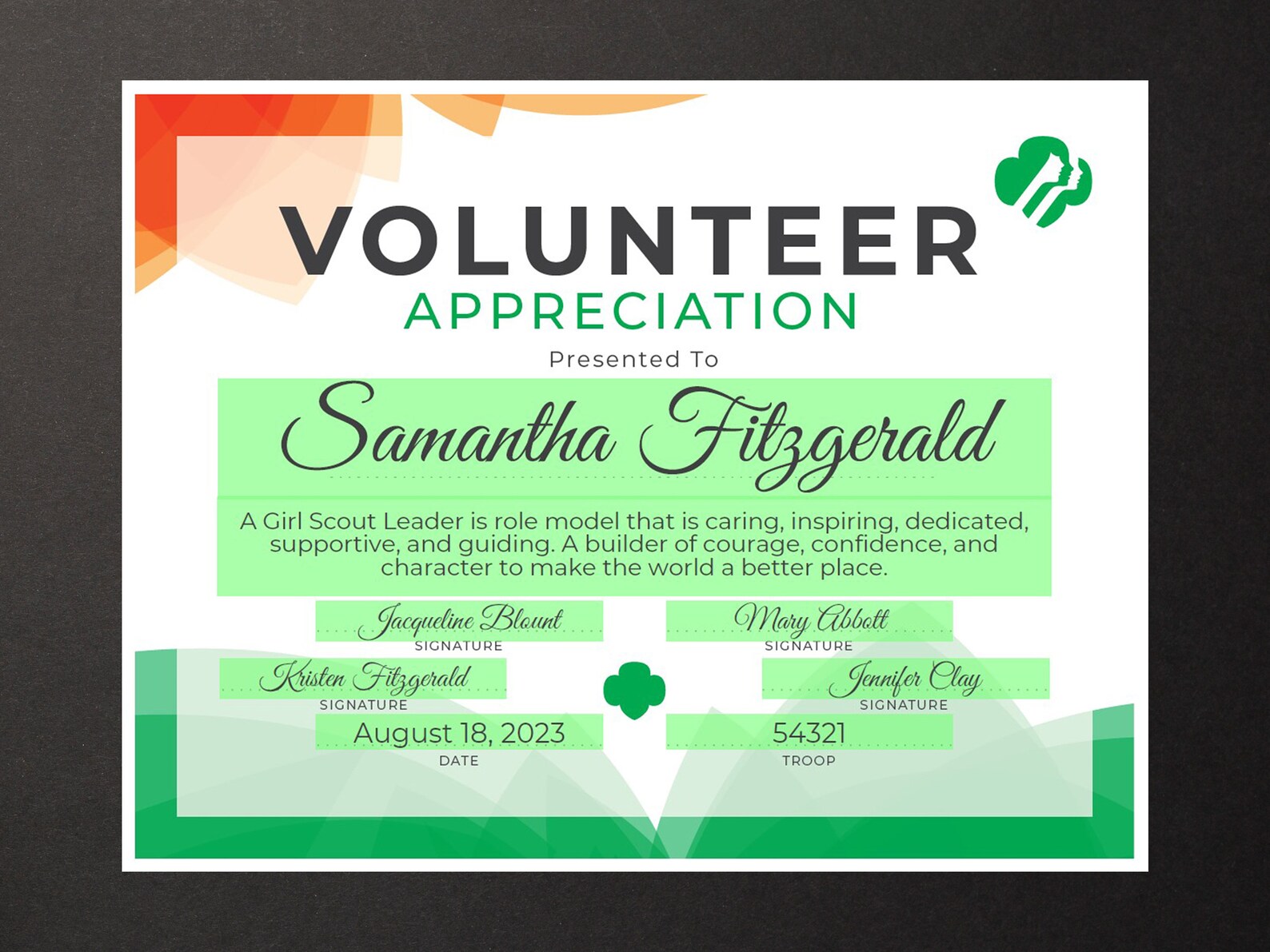 Girl Scout Volunteer Appreciation Certificate Printable PDF - Etsy
