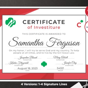 Girl Scout Cadette Investiture Certificate Printable PDF | Etsy