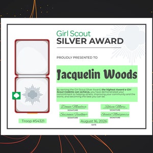 Girl Scout Silver Award Certificate | Printable PDF Template - Etsy