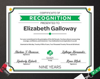 Girl Scout Certificate of Appreciation Printable PDF | Etsy