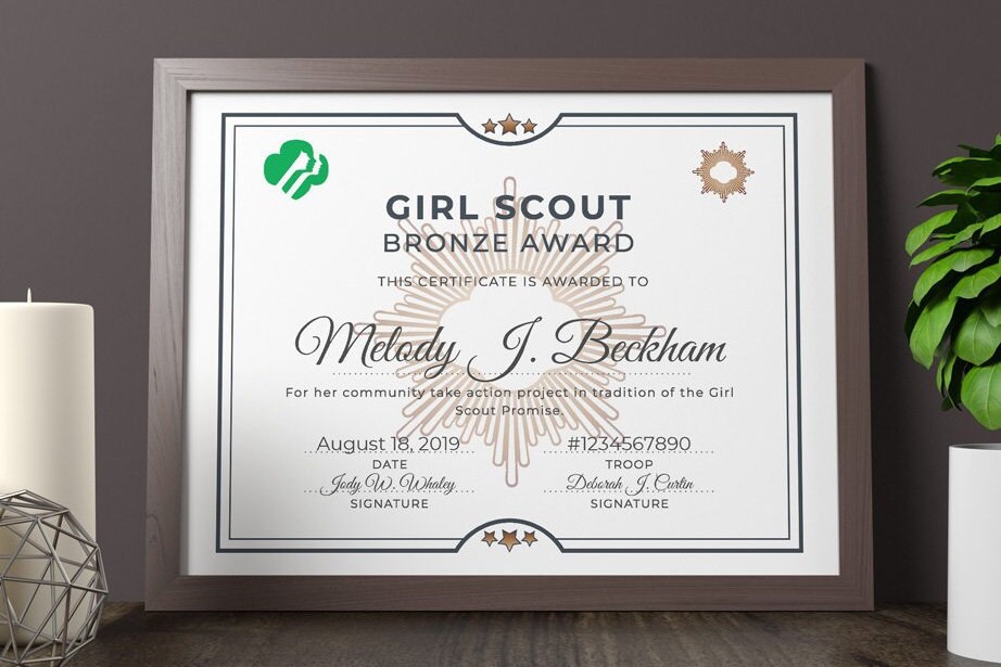 Girl Scout Bronze Award Certificate Printable PDF Template | Etsy