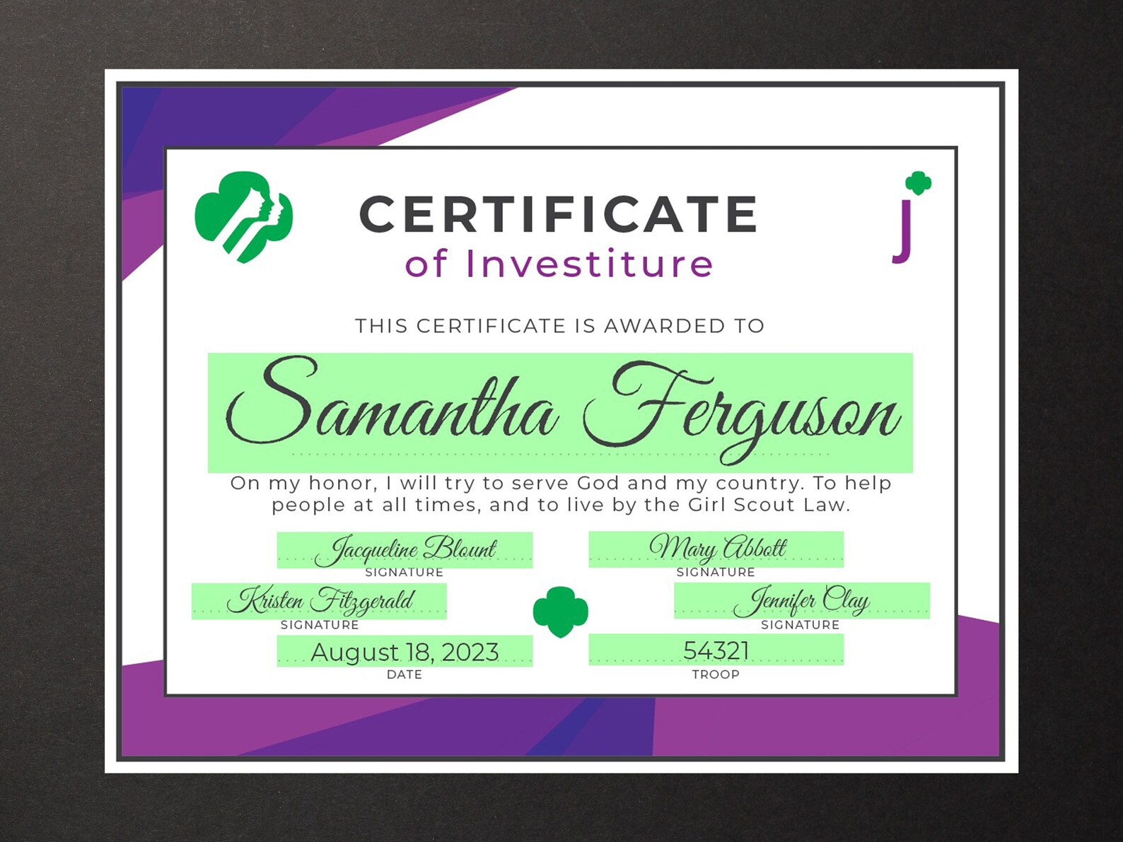 Girl Scout Junior Investiture Certificate Printable PDF - Etsy