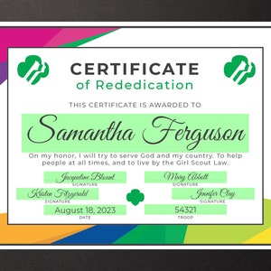 Girl Scout Rededication Certificate Printable PDF Template | Etsy Canada